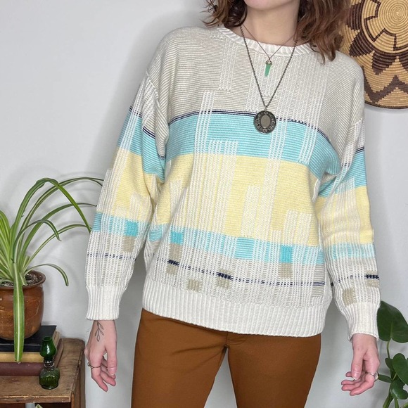 Jersild | Sweaters | Vintage Pastel Striped Sweater Beige Blue Yellow 0 ...